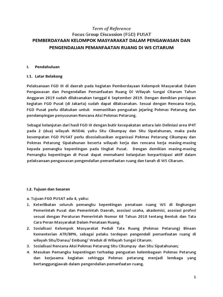 TOR FGD PUSAT Dan Rundown Acara | PDF