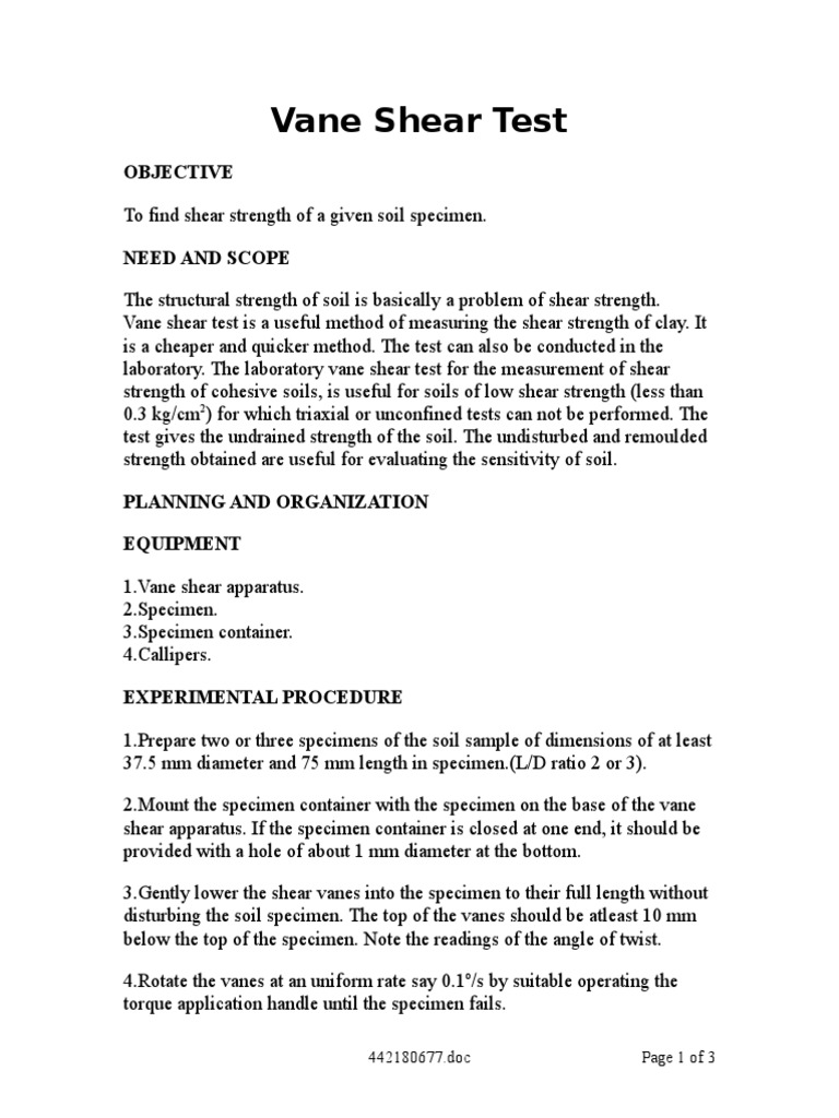 Vane Shear Test | PDF | Soil | Applied And Interdisciplinary Physics