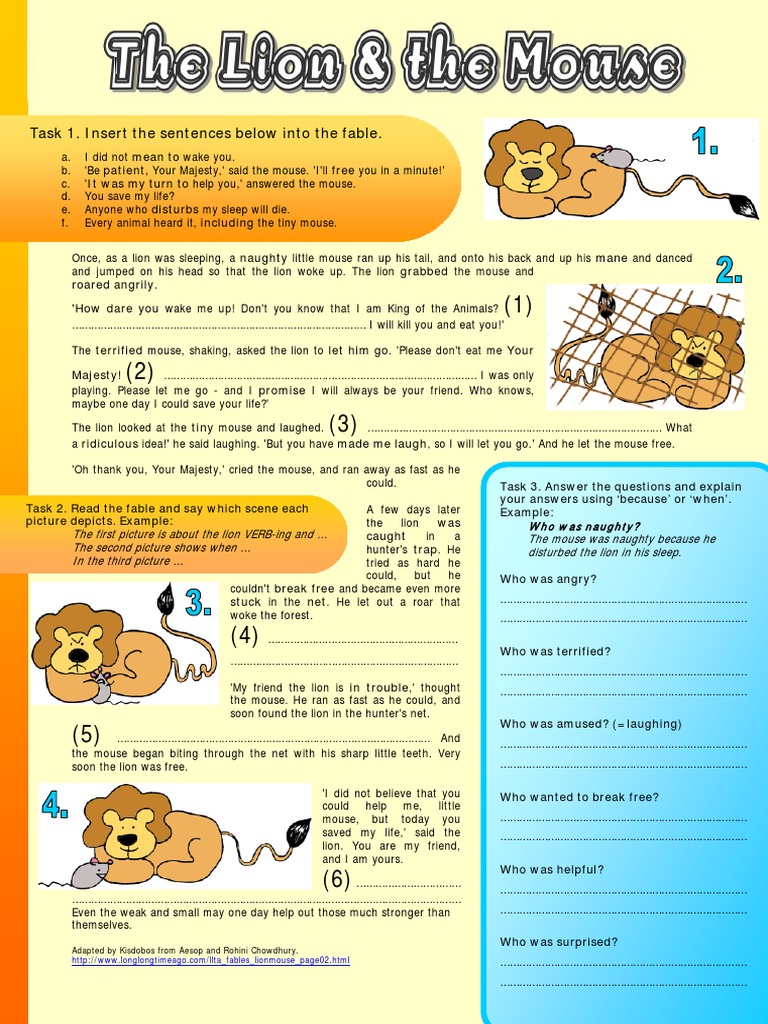 The Lion and The Mouse Activities | PDF | Lion