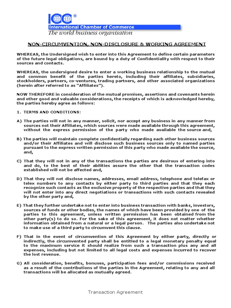Non-Circumvention, Non-Disclosure & Working Agreement | PDF | Virtue ...
