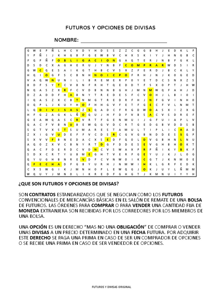 Sopa de Letras | PDF | Opción (Finanzas) | Contratos futuros