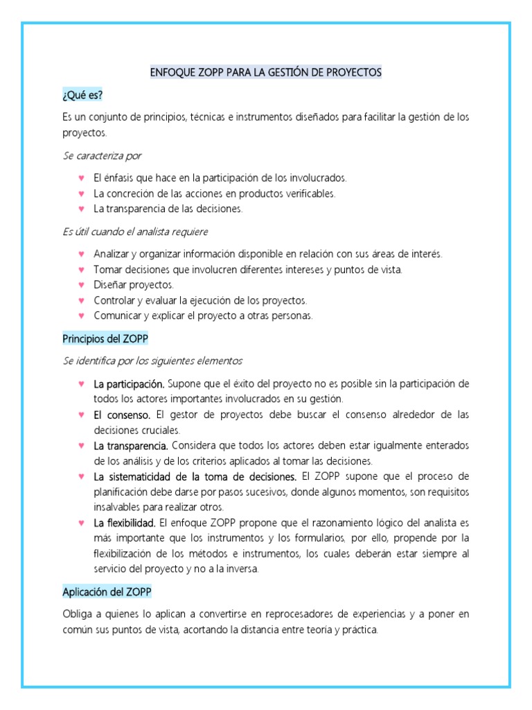 Enfoque ZOPP en Gestión de Proyectos | PDF | Planificación | Evaluación