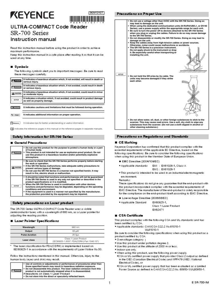 SR-700 Series: ULTRA-COMPACT Code Reader Instruction Manual | PDF ...