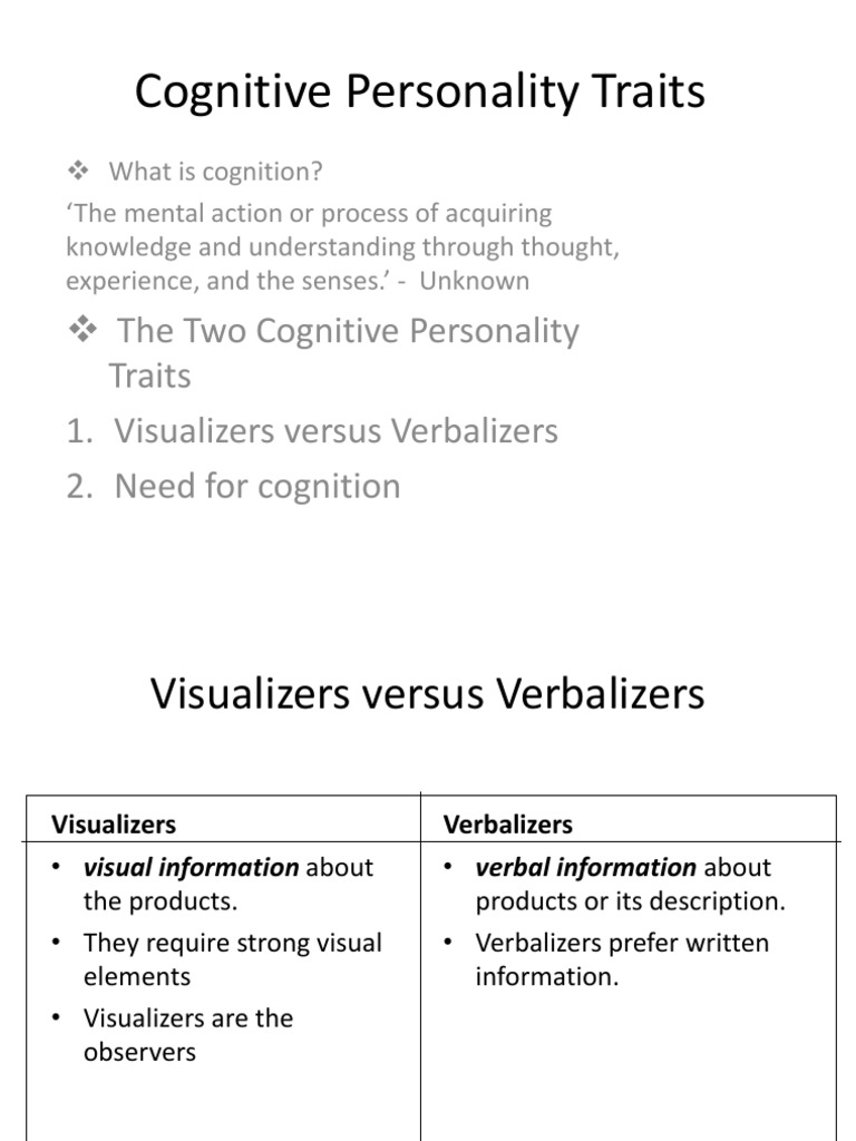 Cognitive Personality Traits Guide | PDF