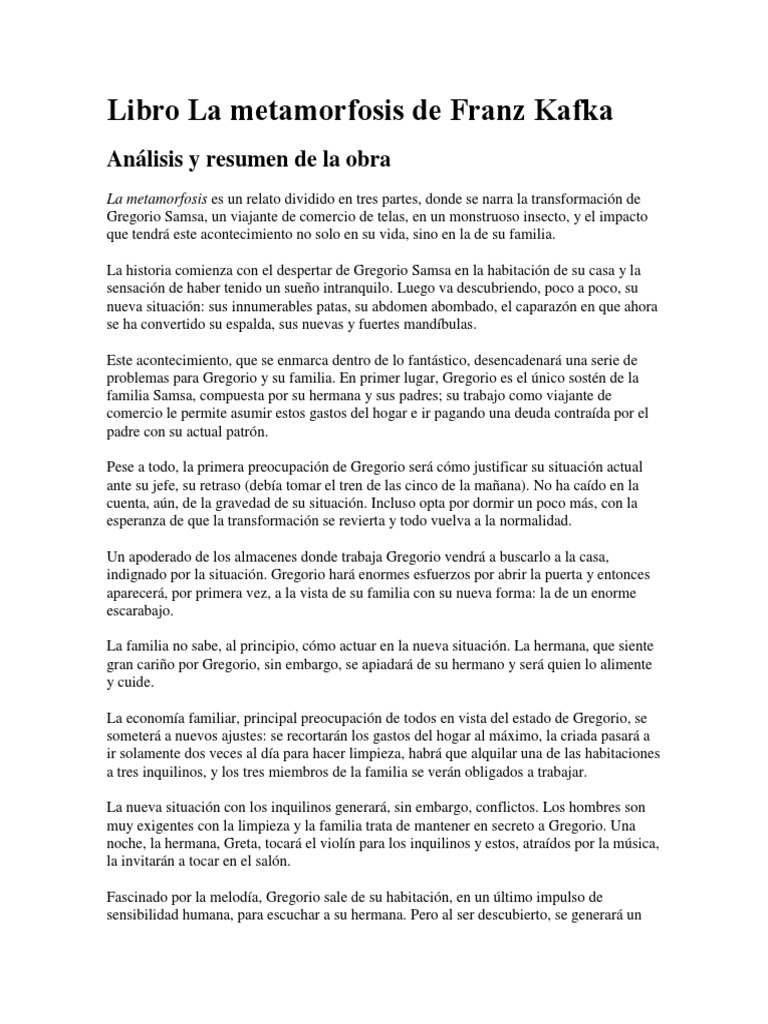 Libro La Metamorfosis De Franz Kafka Corto Resumen Pdf La Metamorfosis