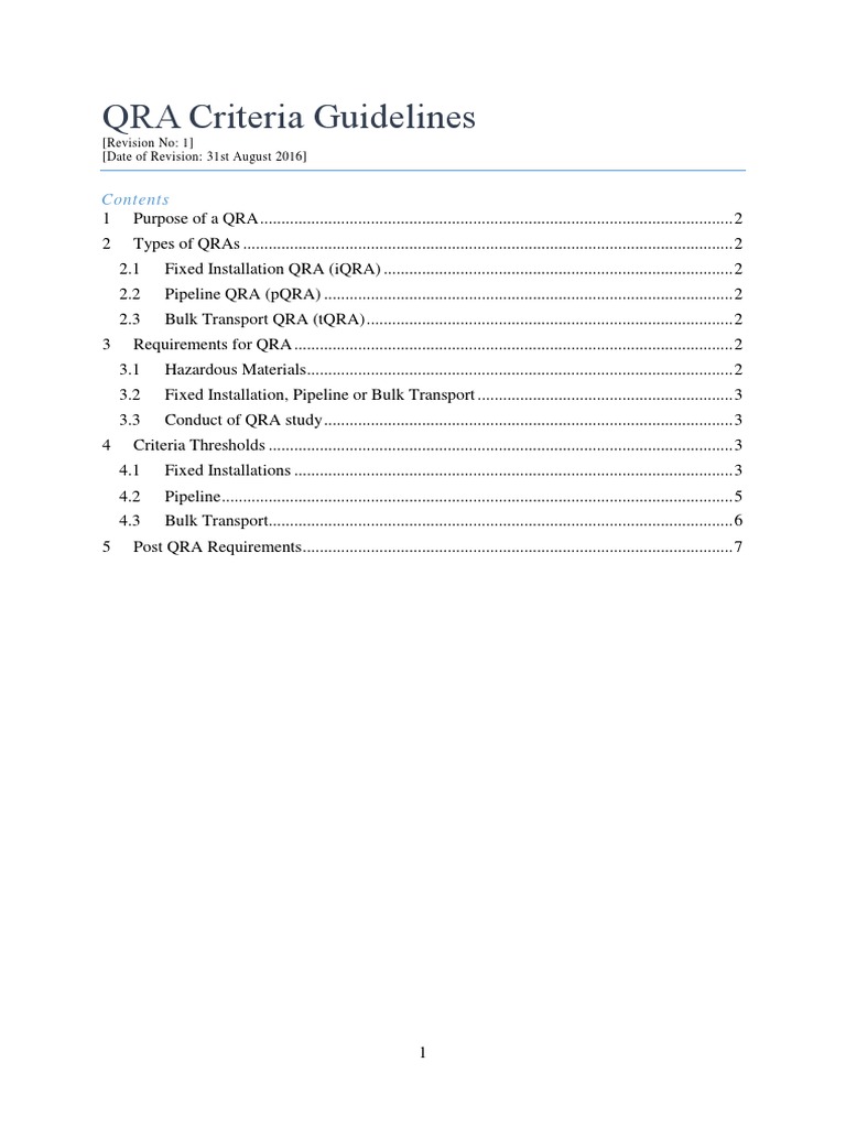 Qra Criteria Guidelines Final 31aug16 | PDF | Dangerous Goods | Fire Safety