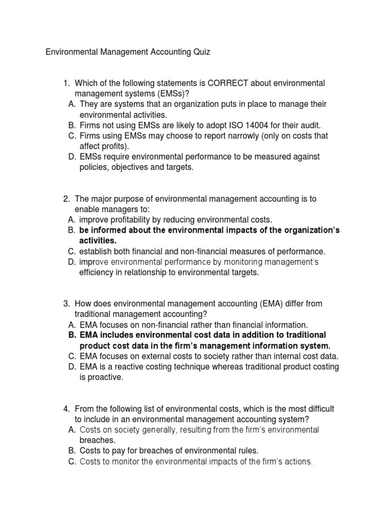 Environmental Management Accounting Quiz | PDF
