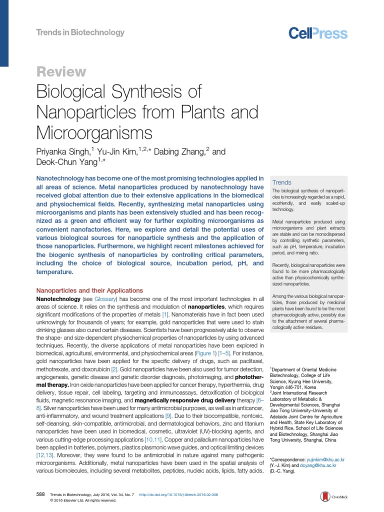 Biological Synthesis of Nanoparticles From Plants and Microorganisms ...