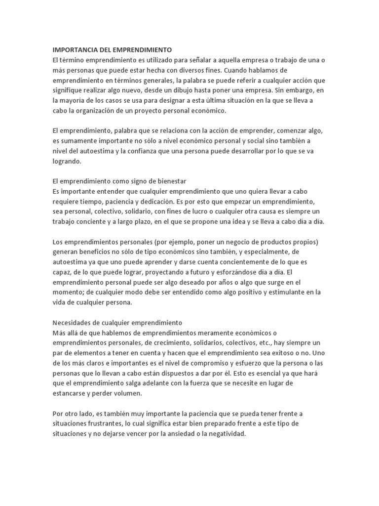 Importancia Del Emprendimiento | PDF | Iniciativa empresarial | Liderazgo