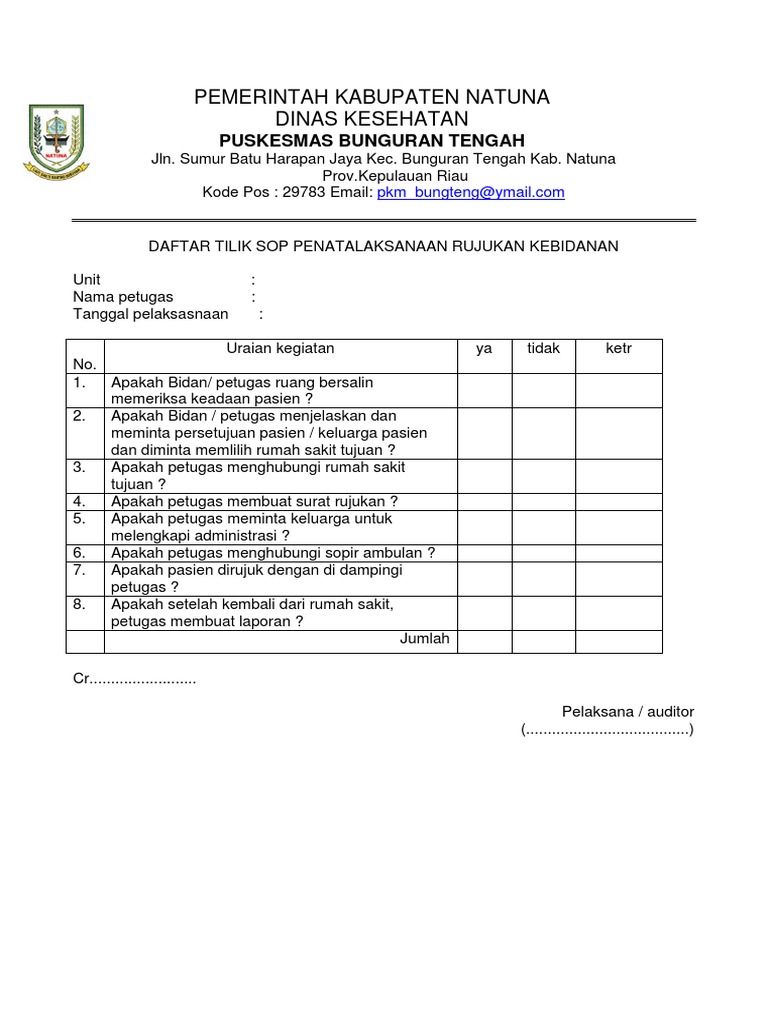 Daftar Tilik Rujukan Kebidanan | PDF | Sains & Matematika