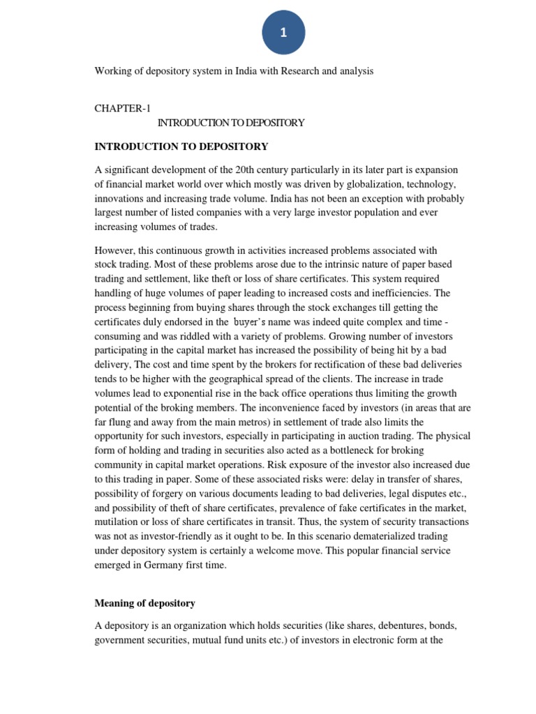 Depository System in India: Overview | PDF | Securities (Finance ...