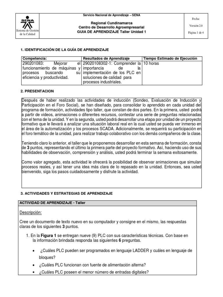 Guia 1 PLC en Los Sistemas Scada | PDF | Controlador lógico programable | Lenguaje de programación