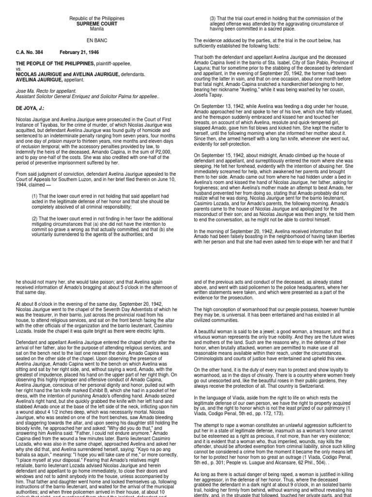 People v. Jaurigue 76 PHIL 174 | PDF | Assault | Mitigating Factor