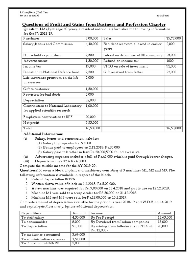 PGBP Questions | PDF | Expense | Depreciation PGBP Questions | PDF | Expense | Depreciation