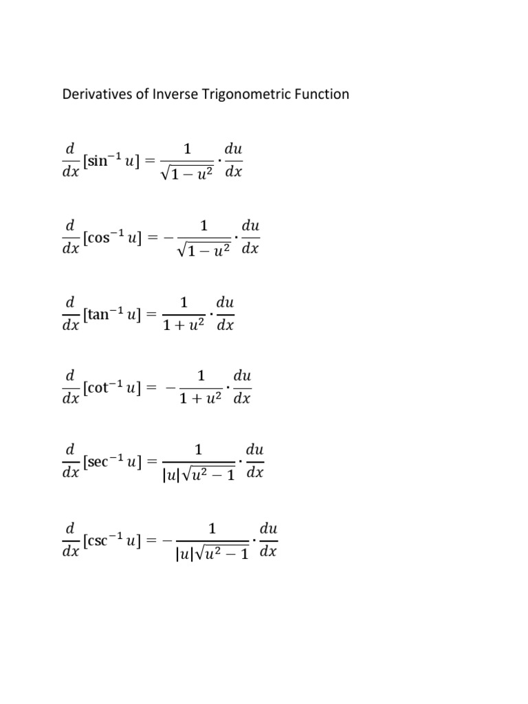 Derivatives of Inverse Trigonometric Function | PDF | Geometric ...