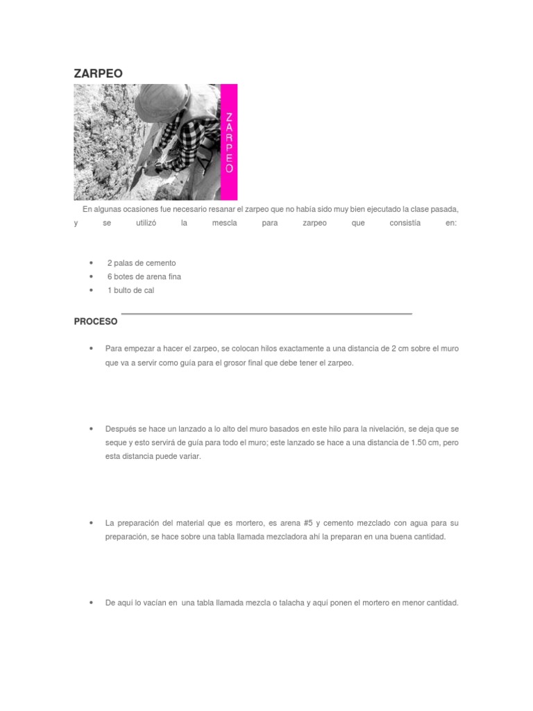 Zarpeo | PDF | Mortero (Albañilería) | Cemento