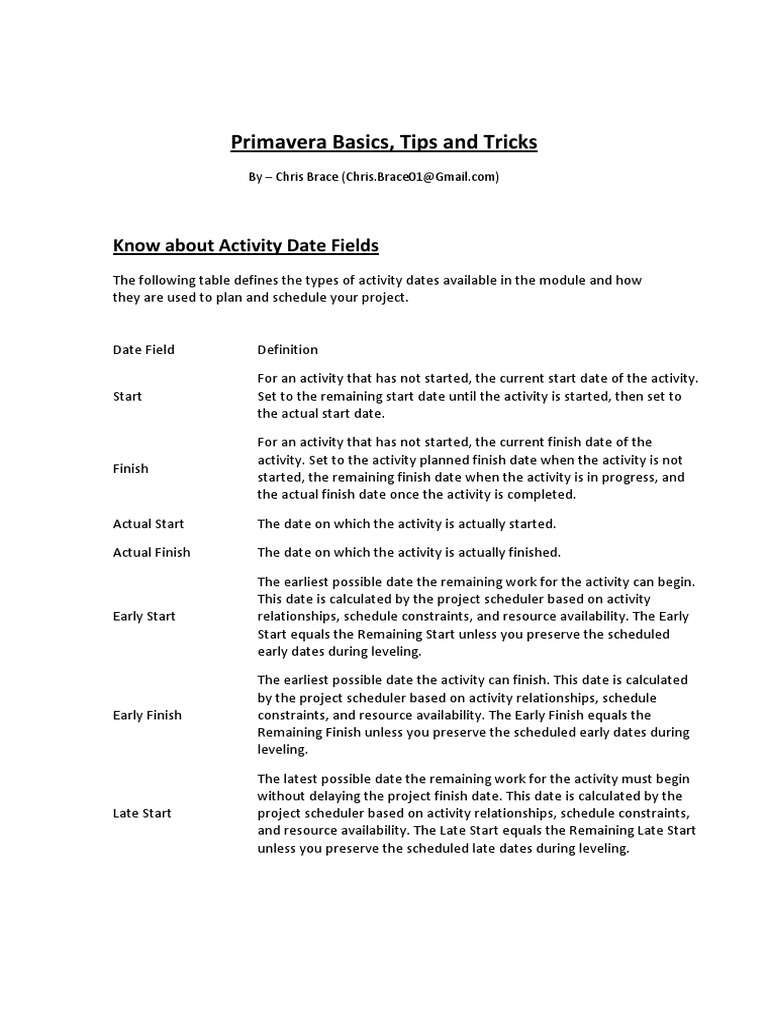 Primavera Basics Tips and Tricks | PDF | System Software | Computing