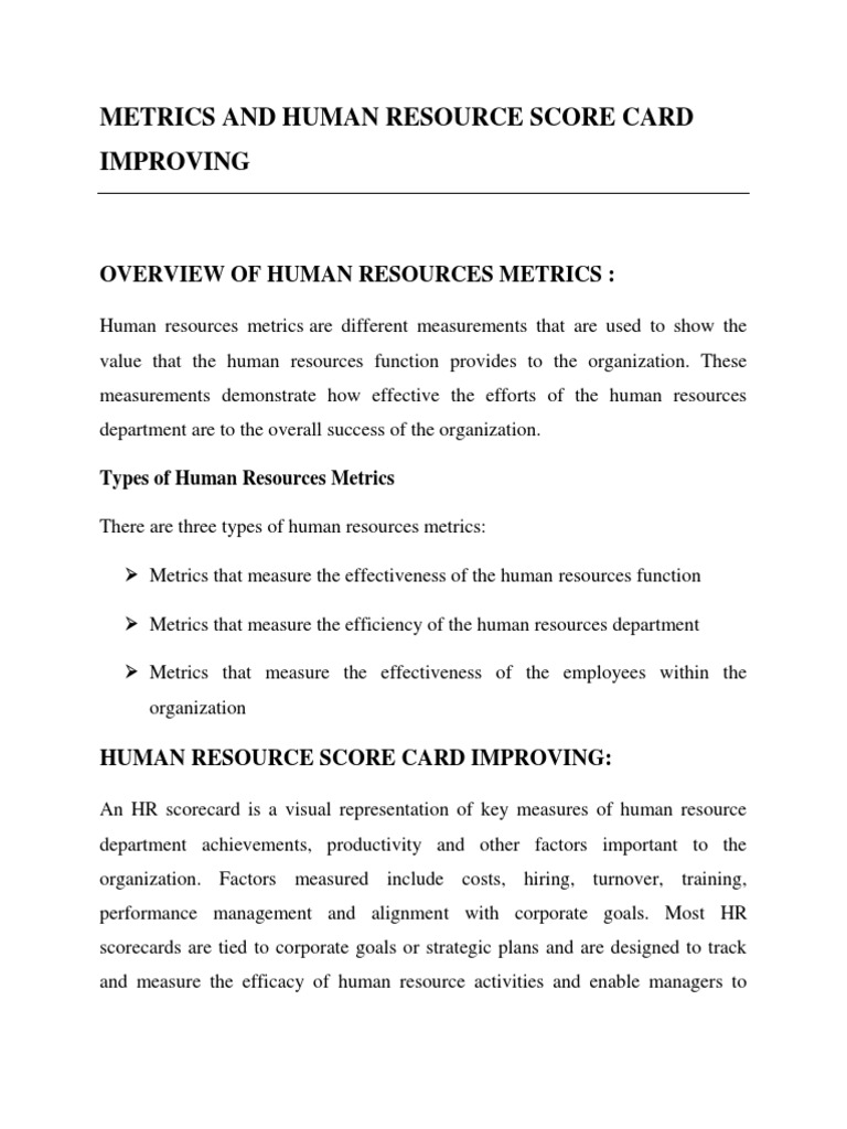 Metrics and Human Resource Score Card Improving | PDF | Turnover ...