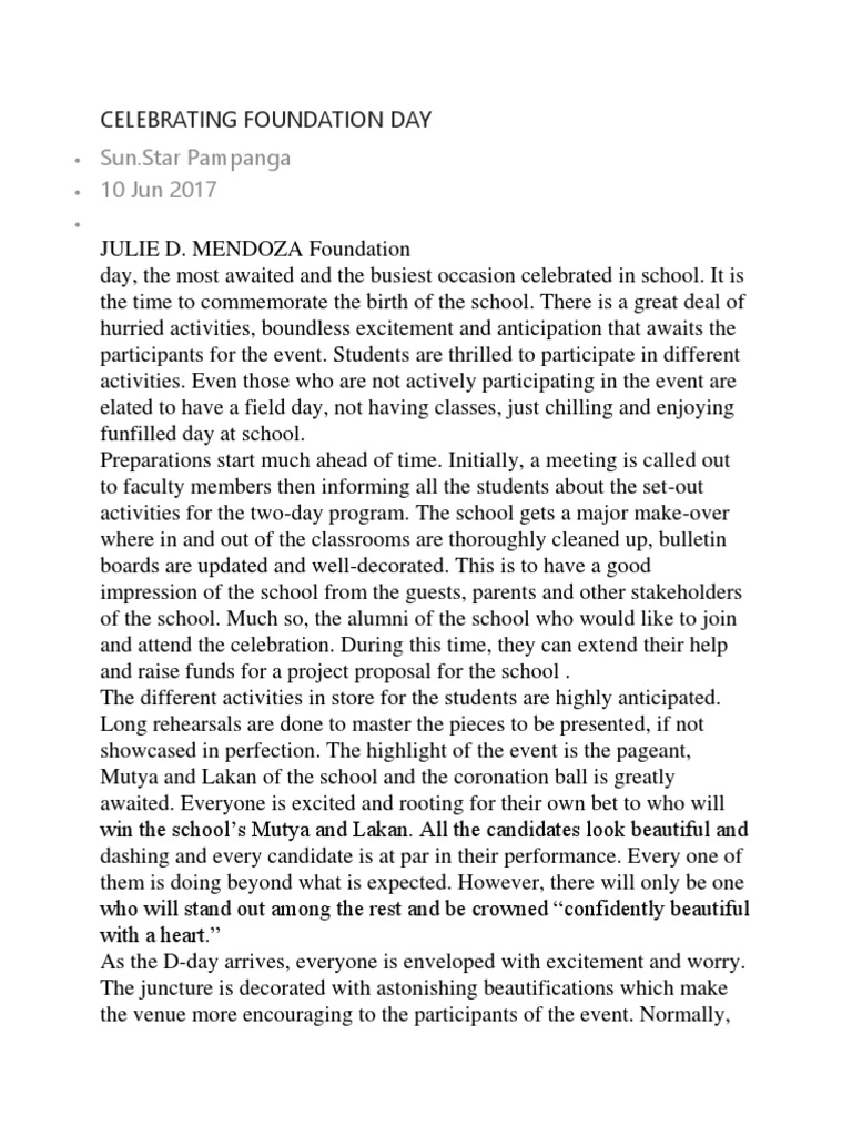 Celebrating Foundation Day | PDF