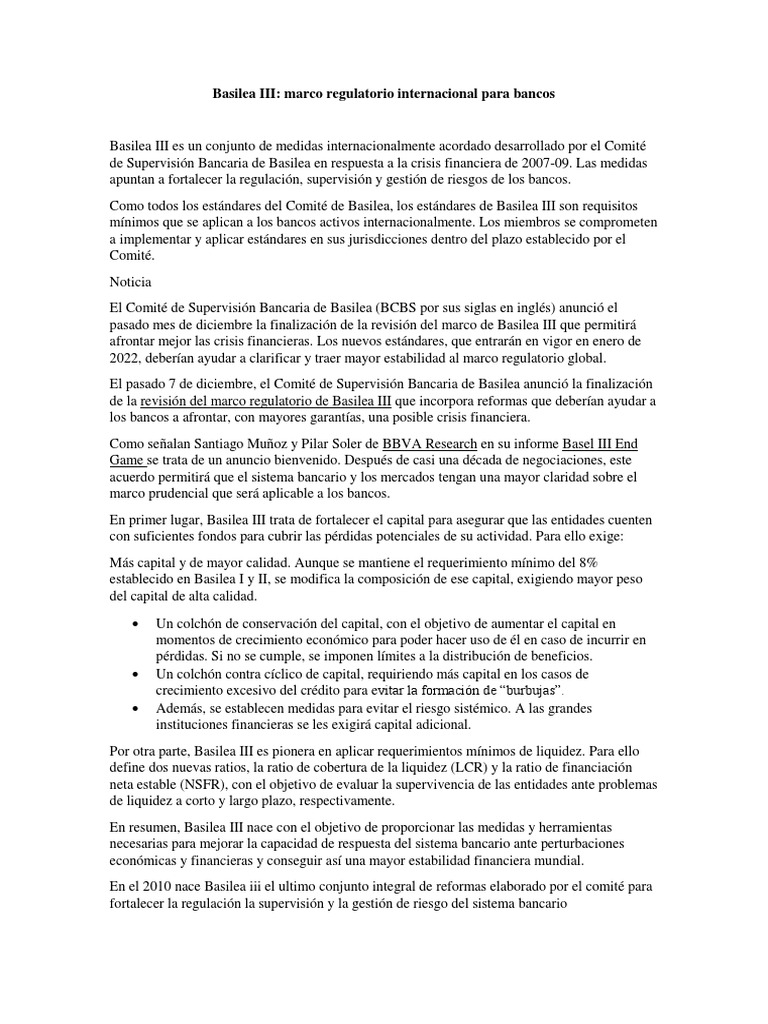 Basilea III: Fortaleciendo la Regulación Bancaria | PDF | Basilea Iii ...