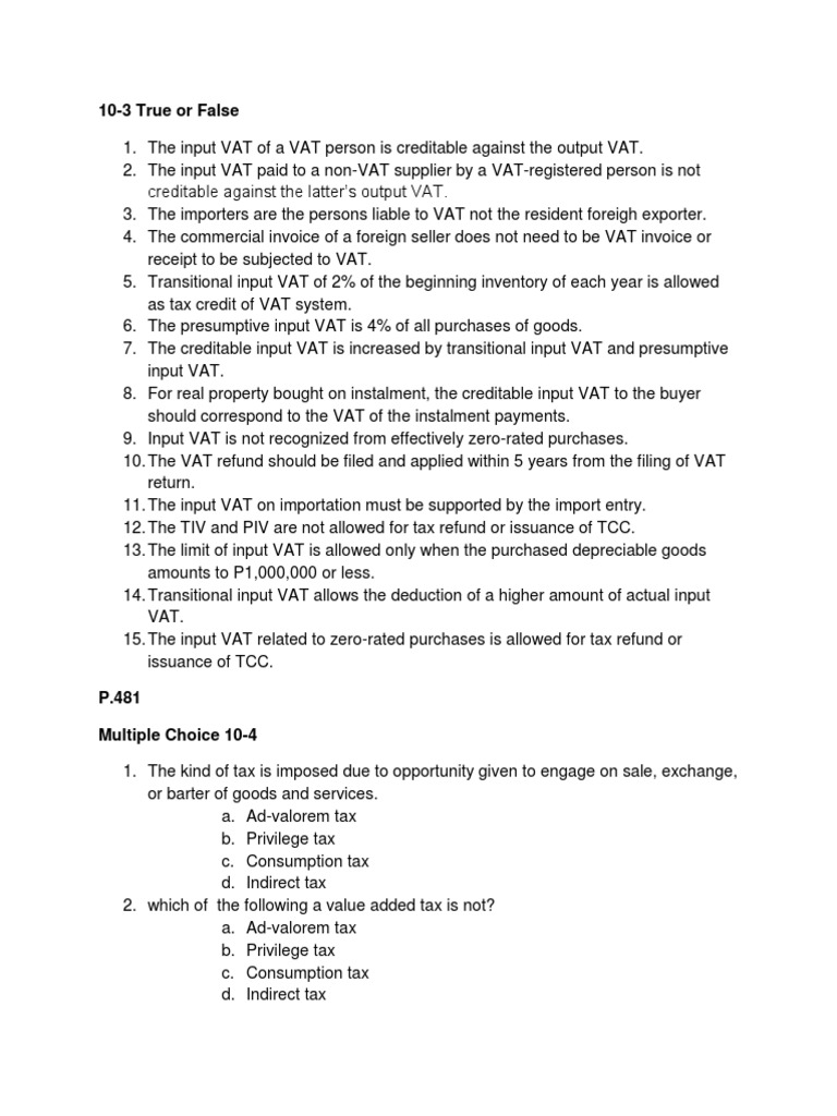 Tax 2 Valencia Chapter 10 MLTPL Choice 3-4 | Download Free PDF | Ad ...