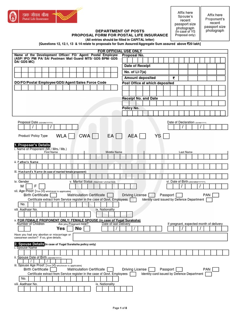 PLI Proposal Form | PDF | Identity Document | Insurance