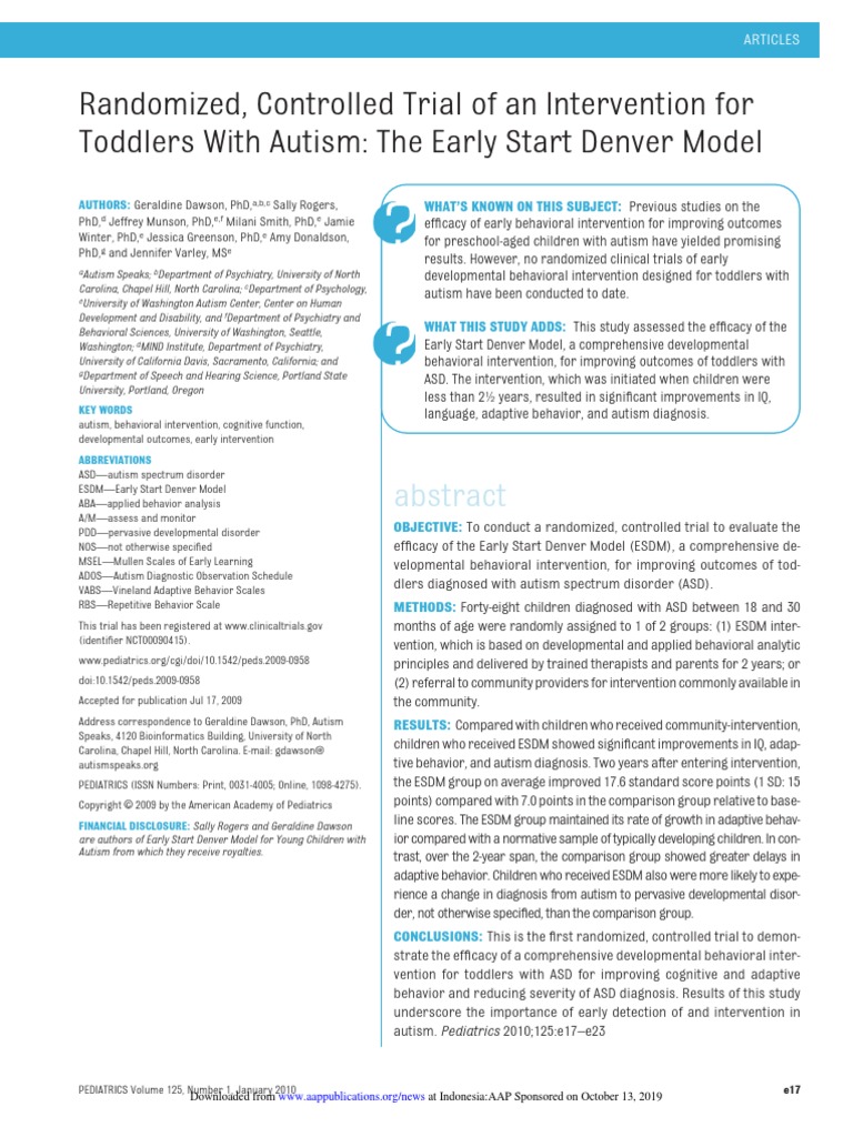 ESDM | PDF | Autism Spectrum | Pervasive Developmental Disorders