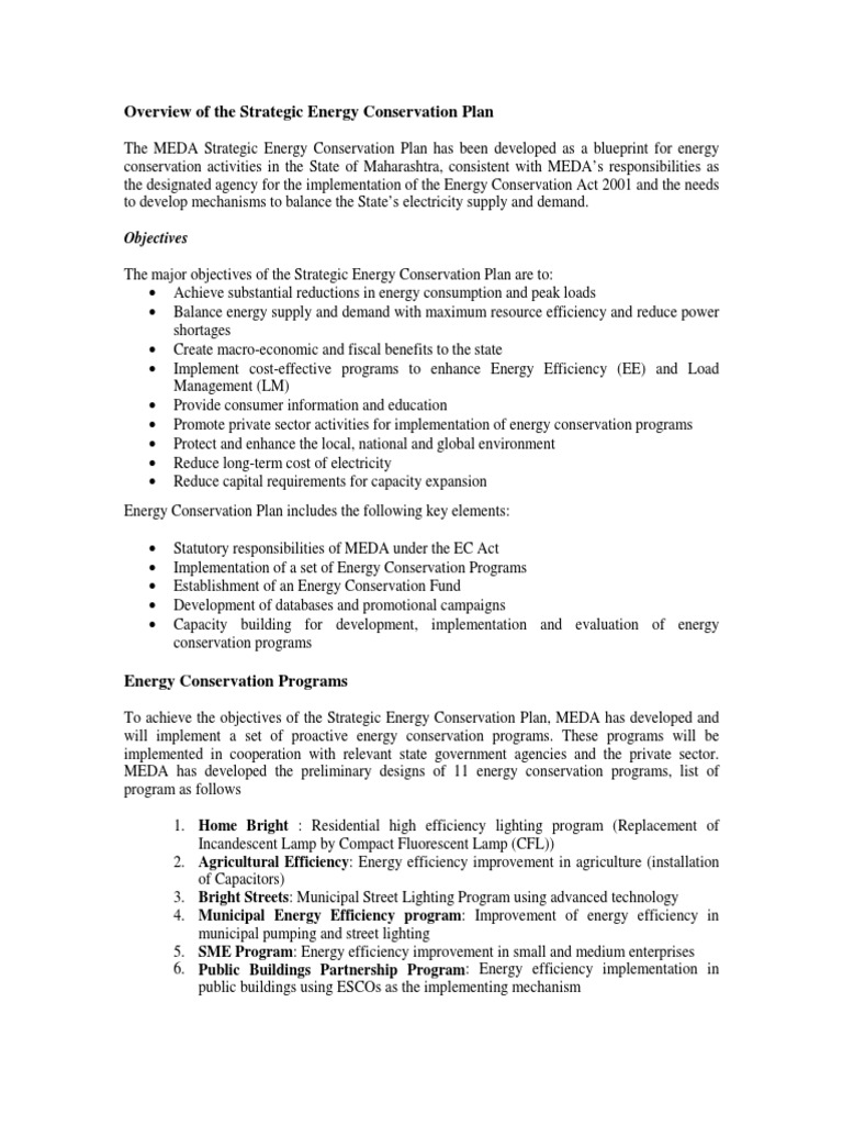 Overview of The Strategic Energy Conservation Plan: Objectives | PDF ...