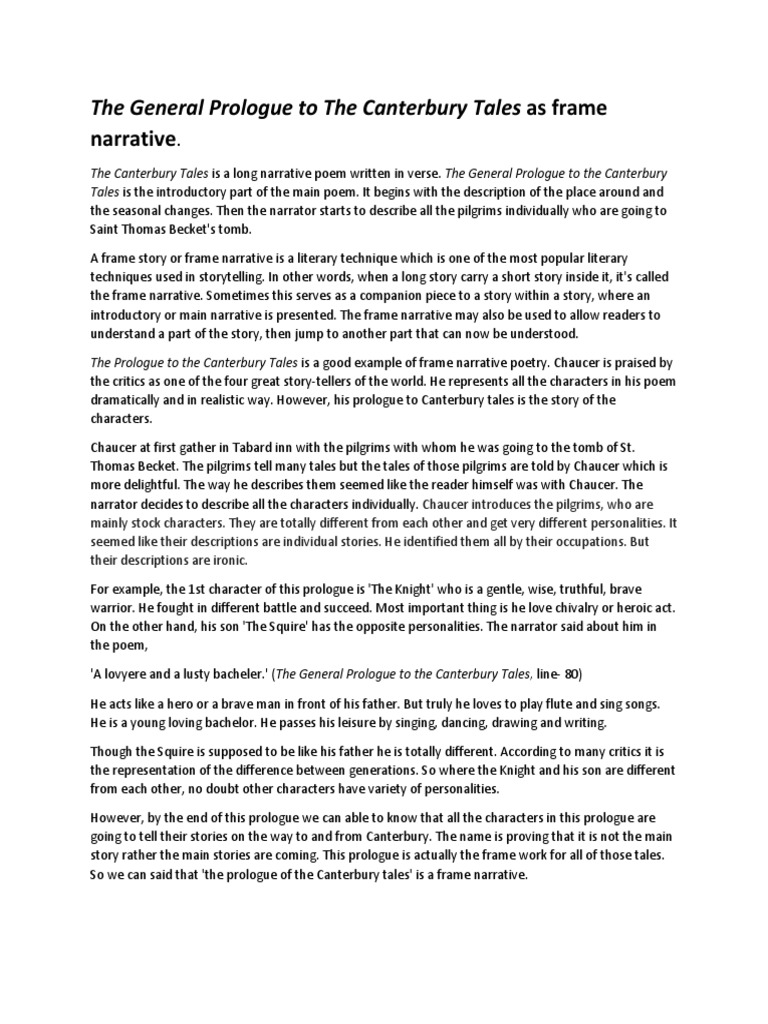 Narrative: The General Prologue To The Canterbury Tales As Frame | PDF ...