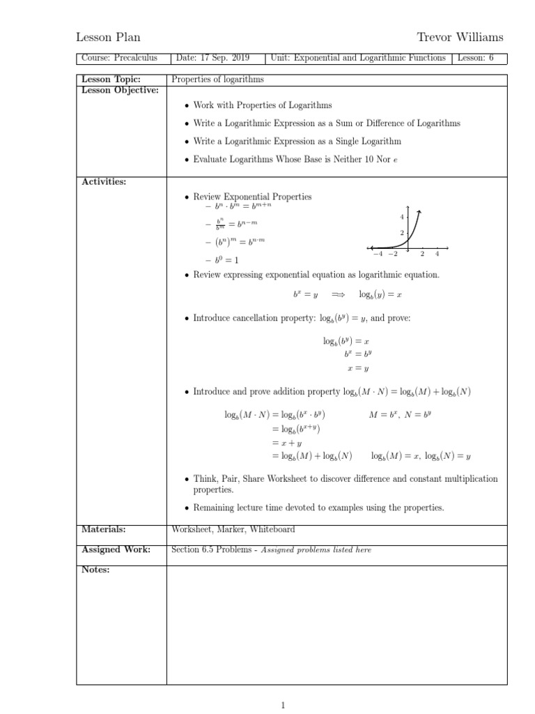 Logarithmic Properties Lesson Plan | PDF | Logarithm | Exponential Function
