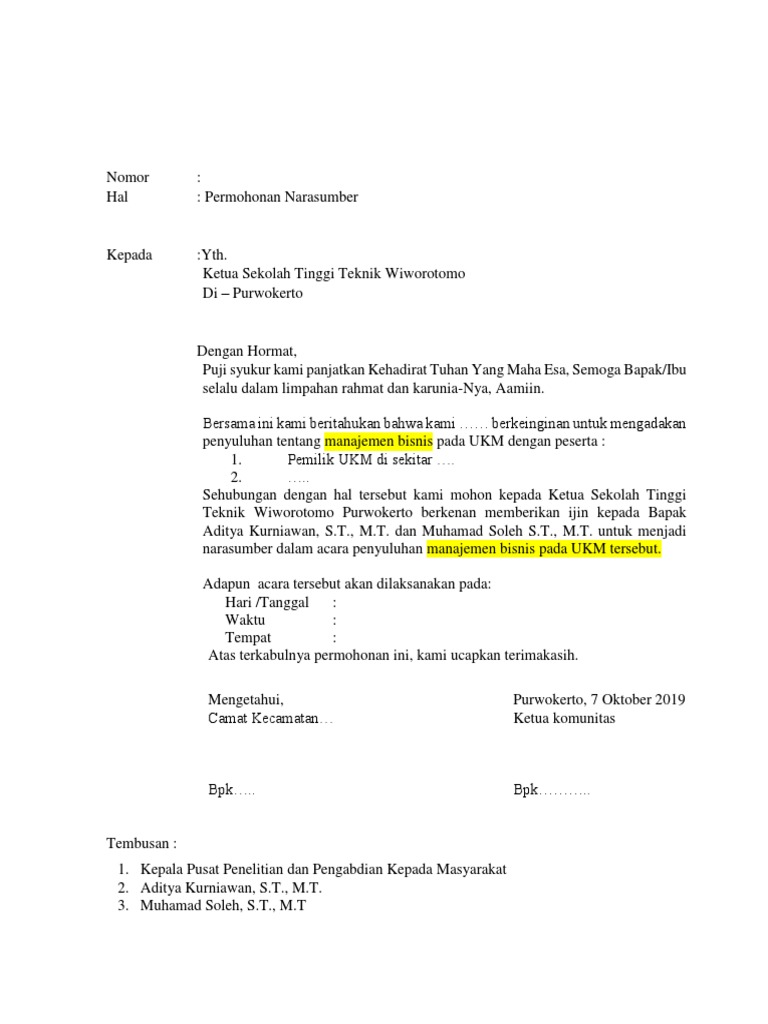 Surat Permohonan Pengabdian | PDF