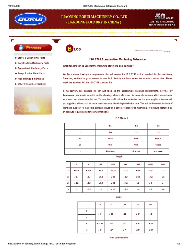 ISO 2768 Machining Tolerance Standard | PDF | Casting | Casting ...