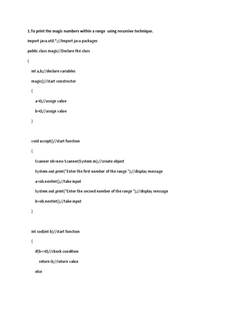 1to Print The Magic Numbers Within A Range Using Recursive Technique Pdf Subroutine 