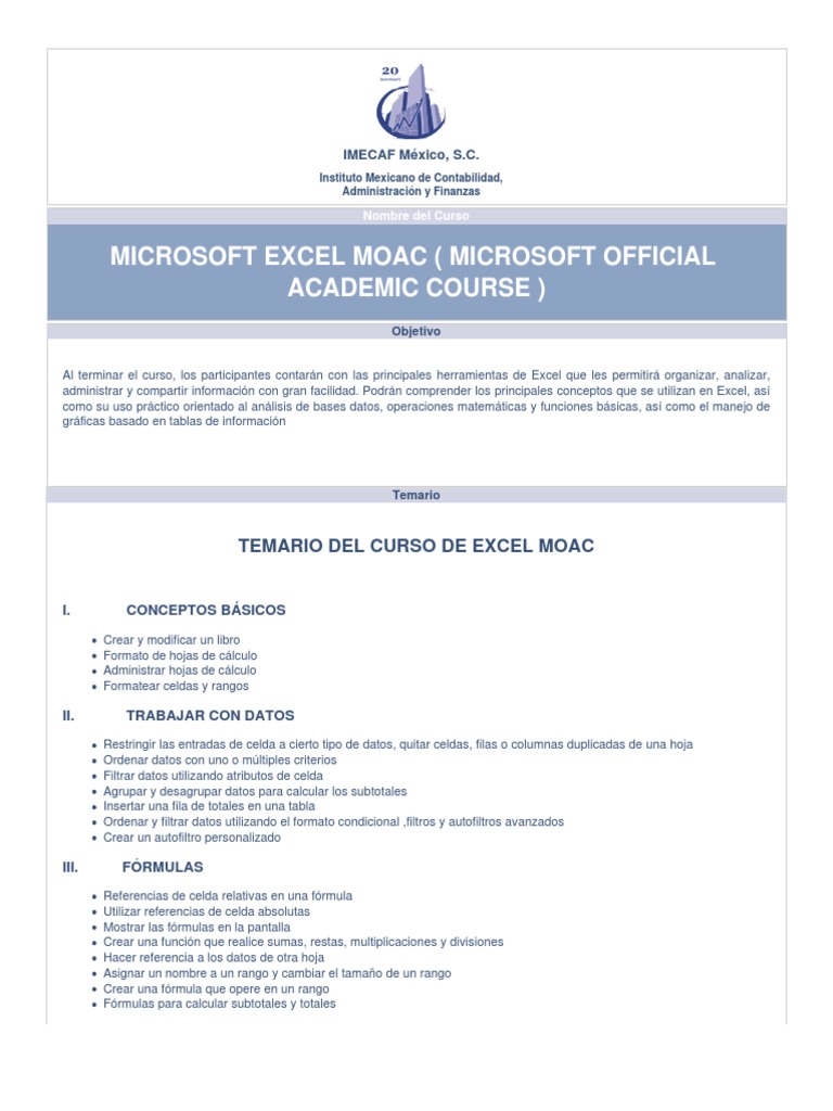 Moac Excel | PDF | Microsoft Excel | Hoja de cálculo