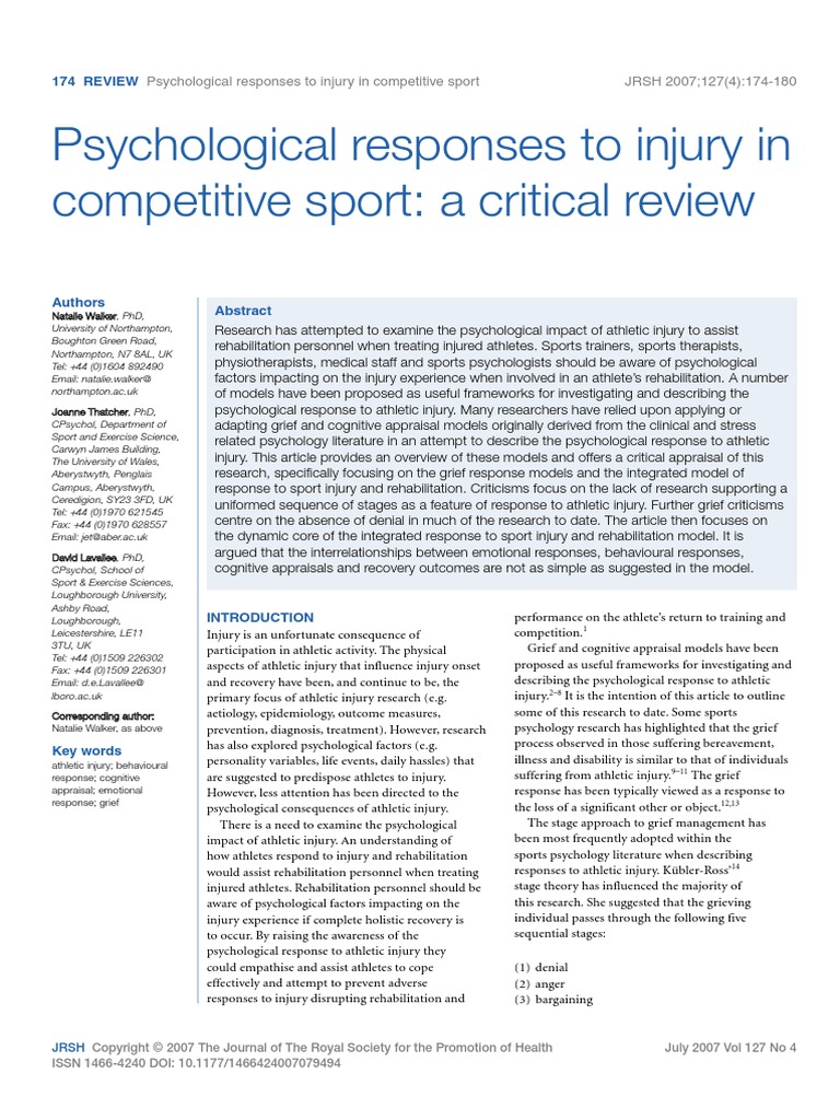 Psychological Responses To Injury in Sports | PDF | Grief | Emotions