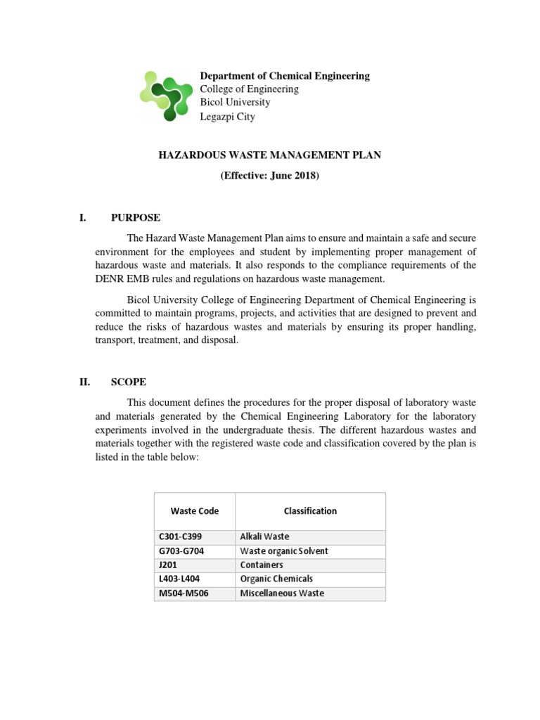 Hazardous Waste Management Plan | PDF | Laboratories | Hazardous Waste