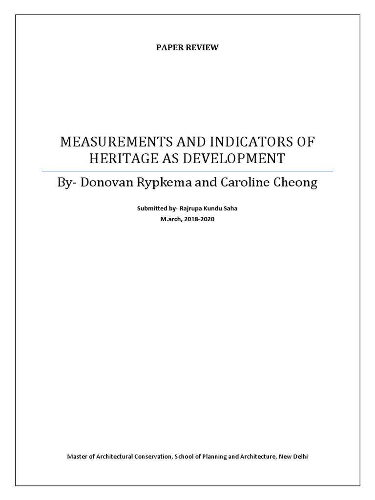 Measurements and Indicators of Heritage As Development: By-Donovan ...