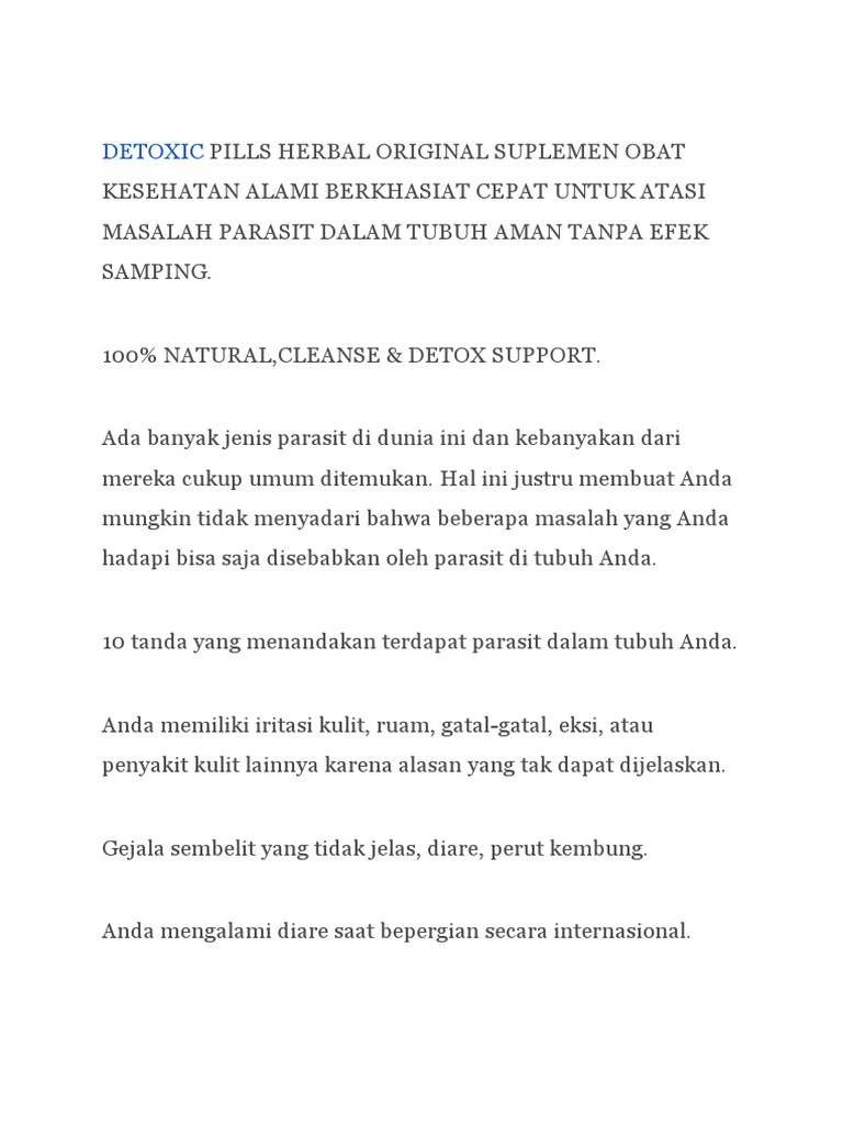 Informasi Obat Parasit Asli Merk Detoxic, Manfaat Khasiat, Efek Samping ...