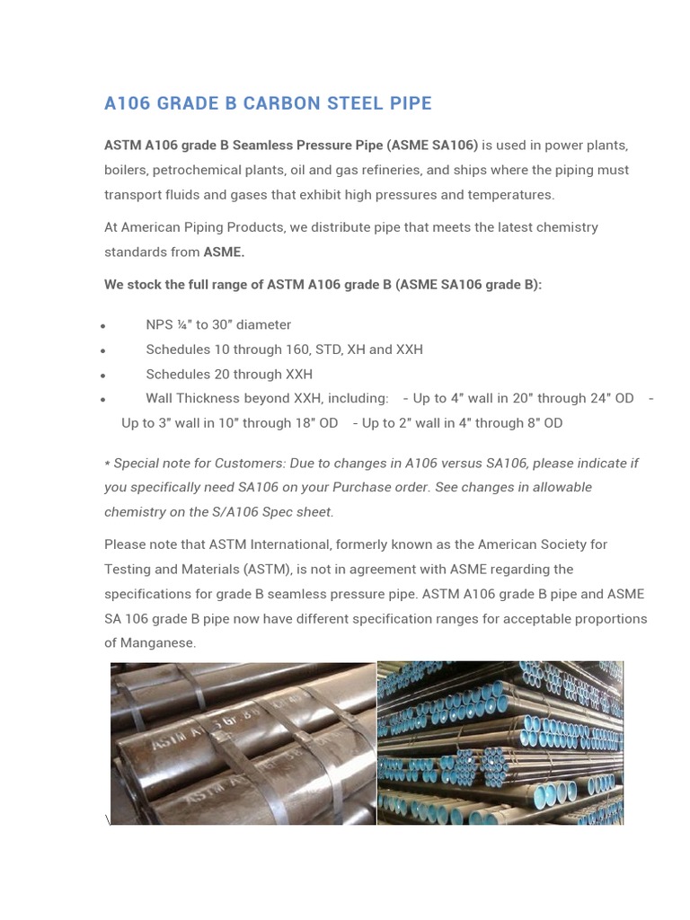 A106 Grade B Pipe Specifications | PDF | Pipe (Fluid Conveyance ...