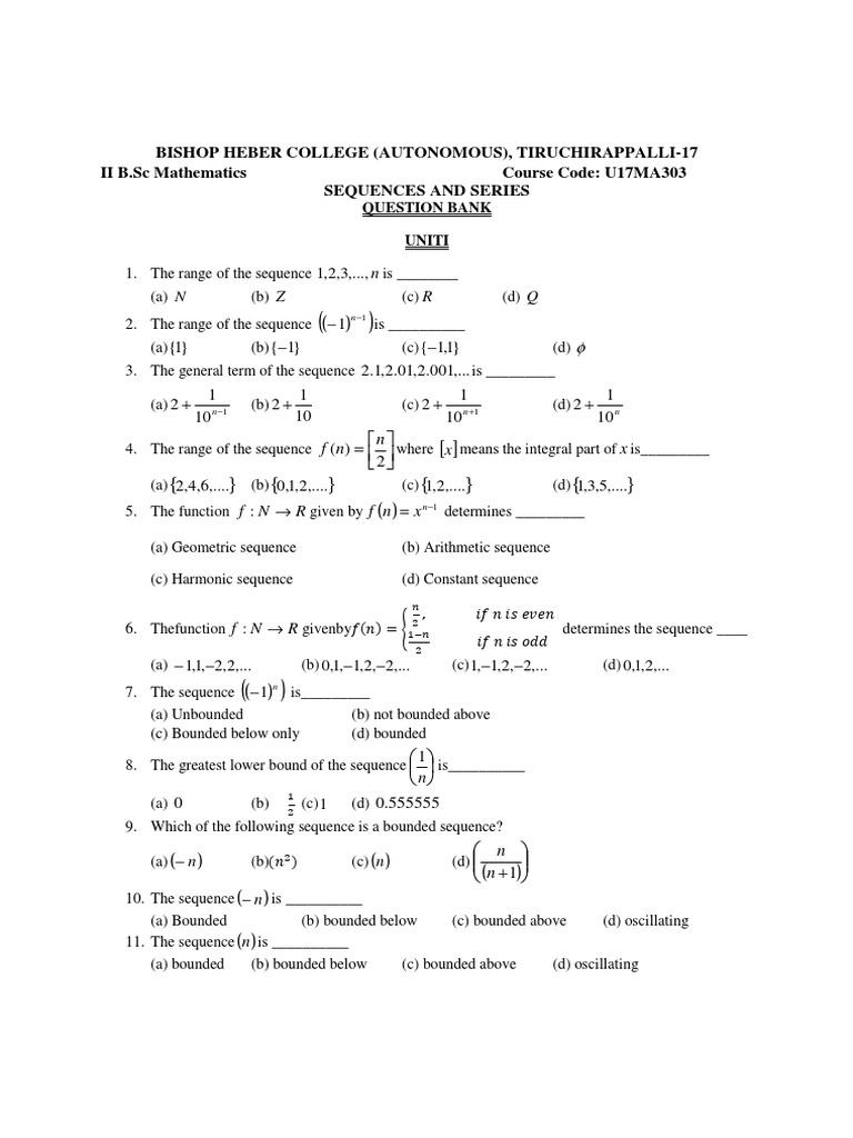 2 B SC Sequences and Series MCQ | PDF | Series (Mathematics) | Sequence
