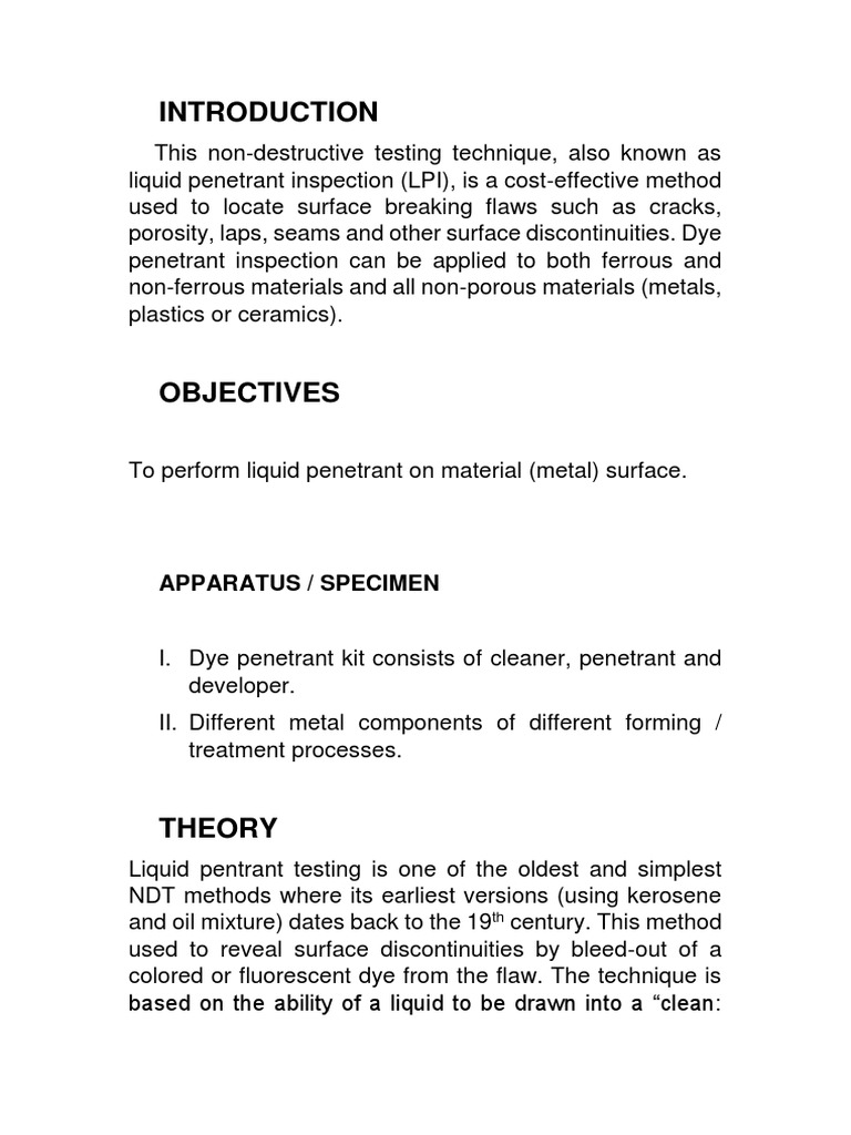 Dye Penetrant Testing Procedure Guide | PDF | Materials | Chemistry