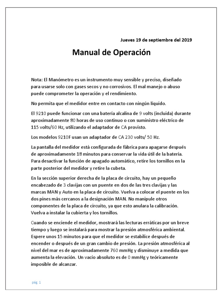 Manual Manometro | PDF | Medida de presión | Vacío