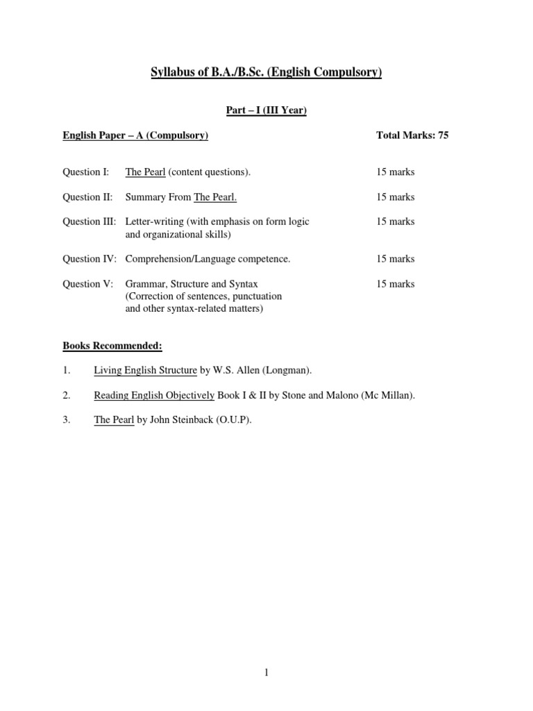 BA English (Compulsory) | PDF