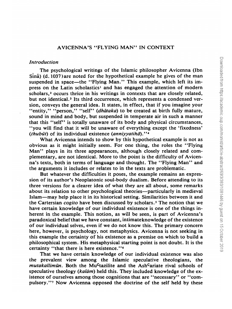 Marmura - Avicenna's 'Flying Man' in Context PDF | PDF | Philosophy Of ...