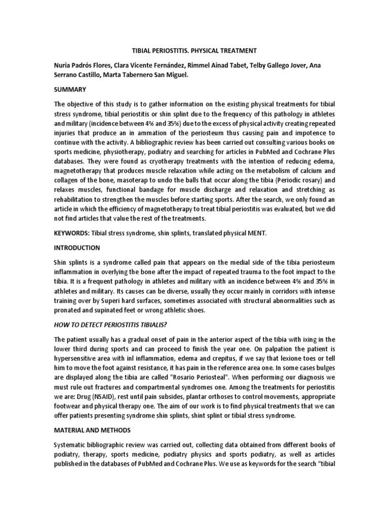 Tibial Periostitis: Physical Treatments | PDF | Clinical Medicine ...