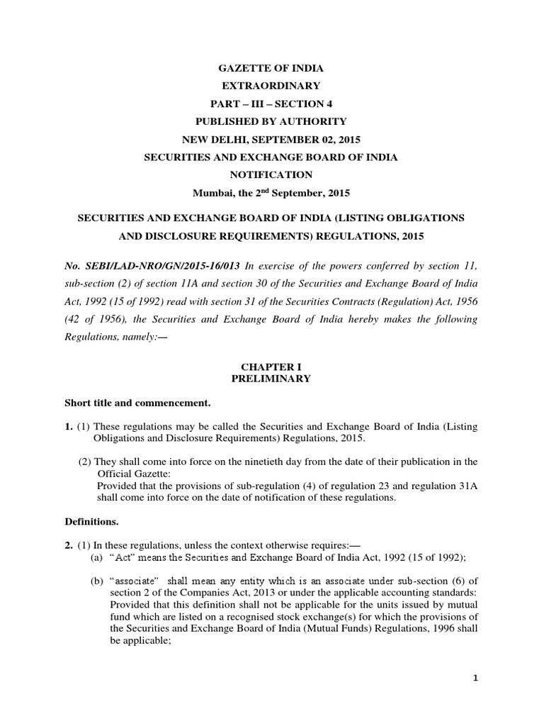 SEBI (LODR) Regulations | Download Free PDF | Board Of Directors ...