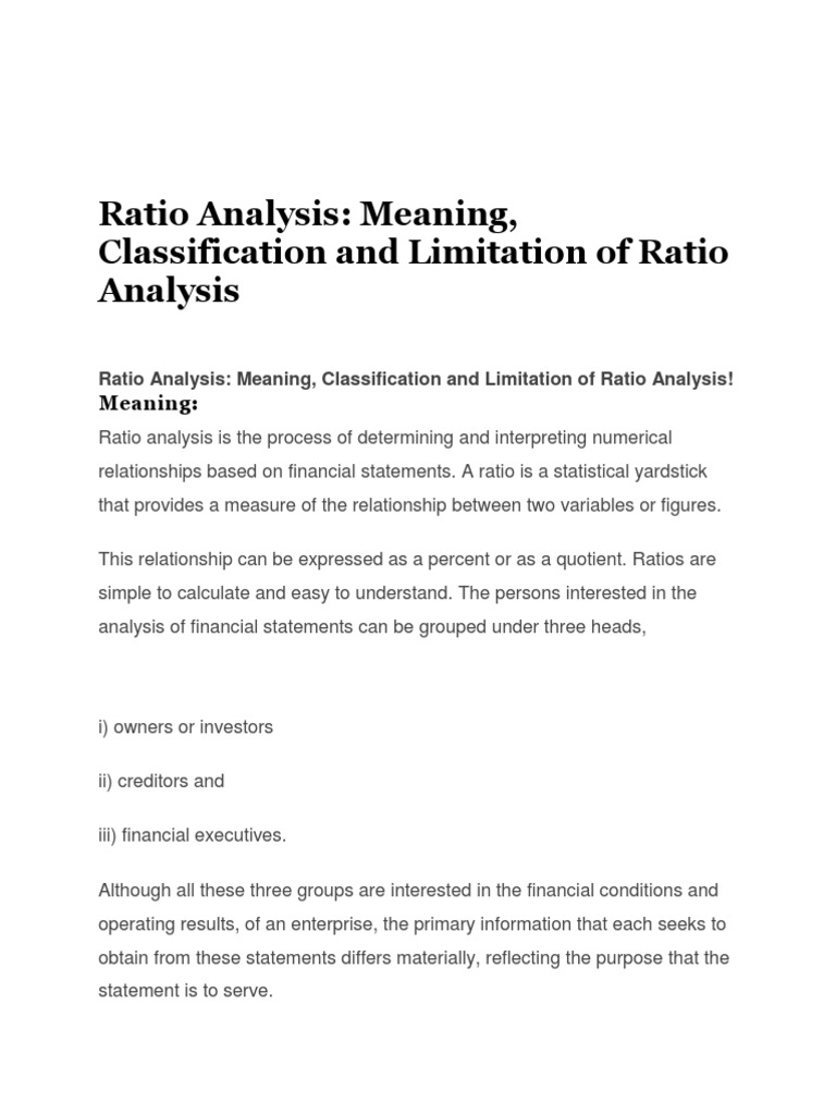 Ratio Analysis: Meaning, Classification and Limitation of Ratio ...