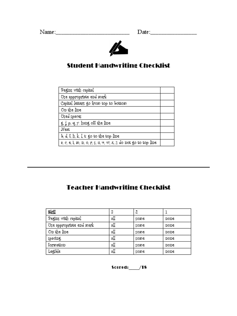 Handwriting Checklist for Students | PDF