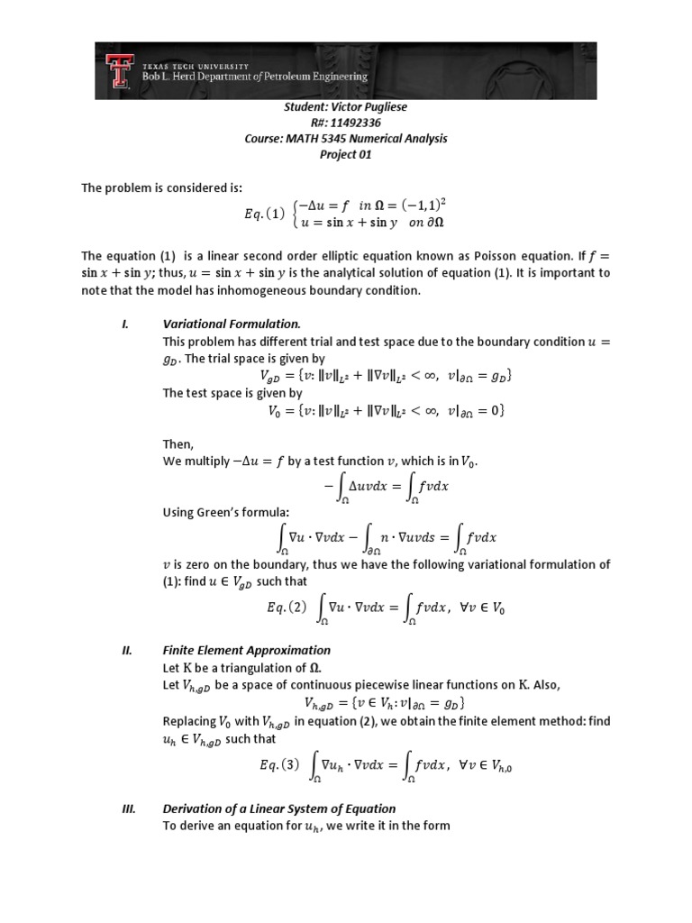 I. Variational Formulation.: Student: Victor Pugliese R#: 11492336 ...
