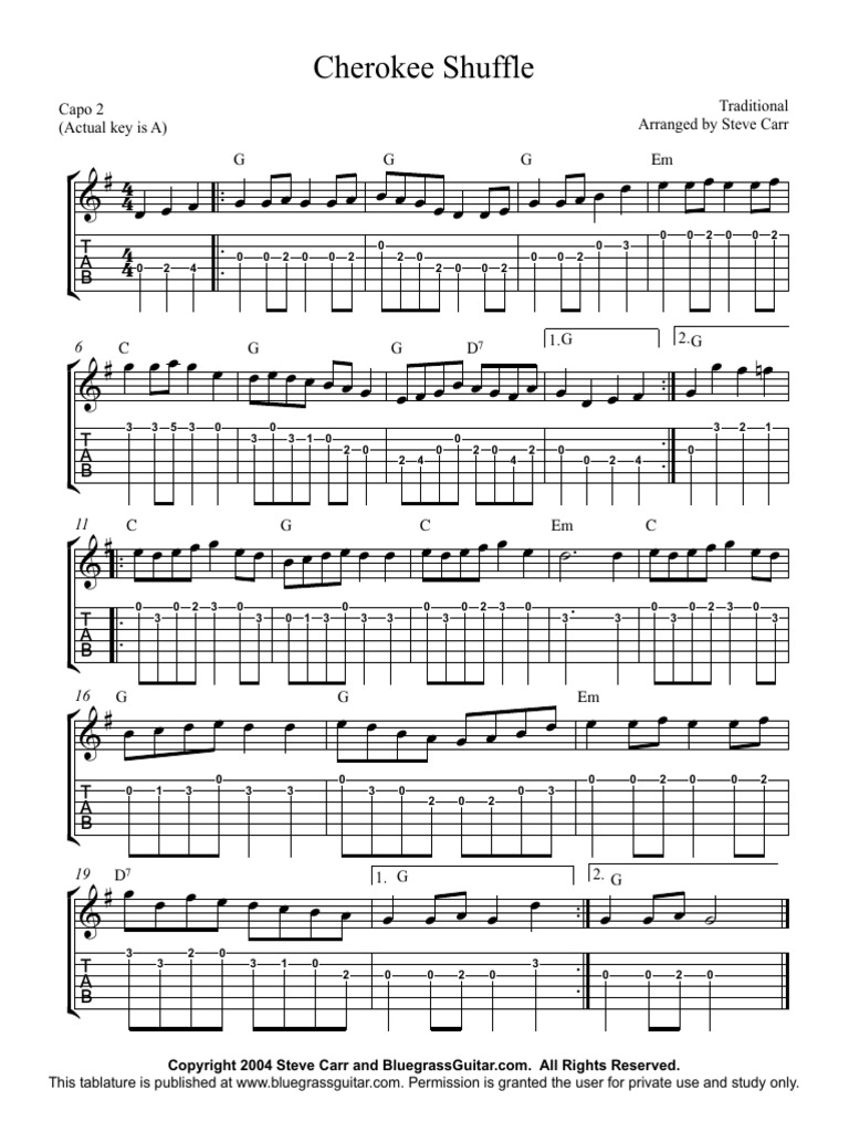 Cherokee Shuffle: Capo 2 (Actual Key Is A) Traditional Arranged by ...